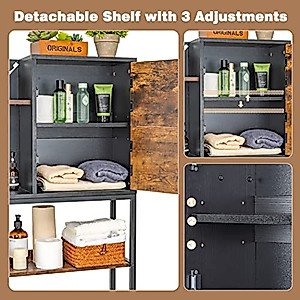 LAVIEVERT Industrial Toilet Storage Rack with Adjustable Shelf, 4-Tier Bathroom Space Saver with 2 Cabinets, Freestanding Bathroom Organizer Over Toilet for Restroom, Laundry - Rustic Brown