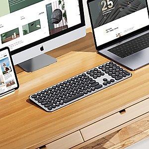 ZYTUA Multi-Device Bluetooth Keyboard, Dual Mode (Bluetooth & 2.4GHz) Full Size Rechargeable Wireless Keyboard with Round Keys, Support 3 Devices for Windows/iOS/Mac OS/Android