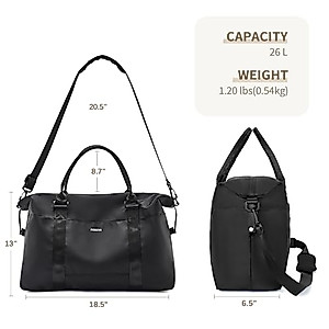FIGESTIN Duffle Bag for Women Girls Weekender/Overnight Bag Lightweight Carry On Tote Bag Black