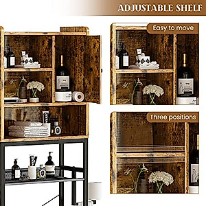 AWQM Over The Toilet Storage Cabinet, Bathroom Cabinet Organizer with Adjustable Shelf, Freestanding Space Saver Toilet Stands with Door, Paper Hook, Multifunctional Bathroom Toilet Rack, Rustic Brown