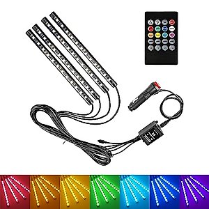 Dewkou 4 Pieces 48 Led Car Interior Lights, Led Strip Lights for Cars, Interior Car Lights Multicolored Music LED Strip Lights, LED Car Atmosphere Lights (Multicolored)