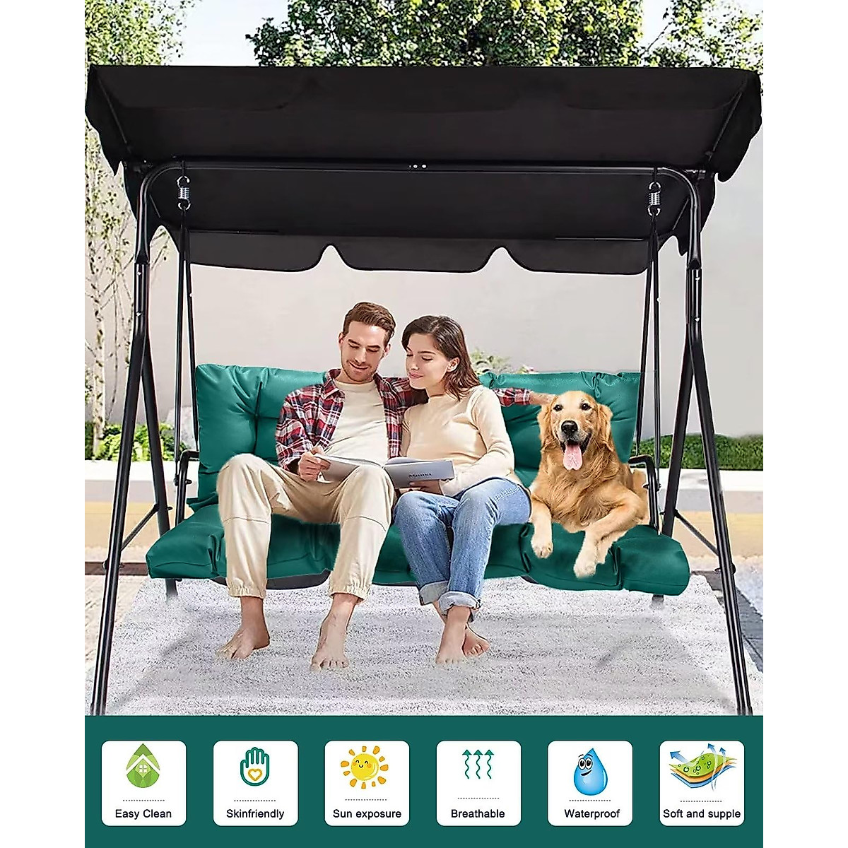 LCKFFYD Outdoor Swing Cushions，Bench Cushion Waterproof Swing Cushions 2/3 Seater Outdoor Porch Swing Cushions with Backrest, for Outdoor Swing Pad for Garden Patio Dark(42x40x5in,Green)