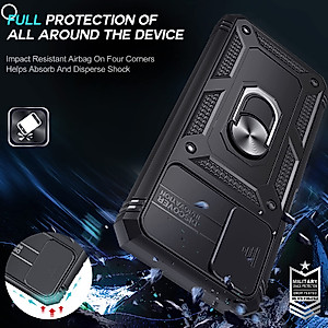 LeYi Compatible for Samsung Galaxy A03s Phone Case: Galaxy AO3s Phone Case with Slide Camera Cover + [2 Packs] Screen Protector, 360 Full Body Military-Grade Phone Case with Kickstand for A03s, Black