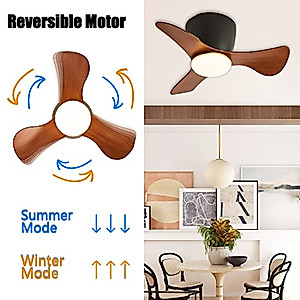 GESUM Ceiling Fan with Lights Remote Control, 22 lnch Small Ceiling Fan with Light 3 Reversible Blades, Low Profile Ceiling Fan for Kitchen Bedroom Dining room, 3 Colors, 6 Speeds, Black…