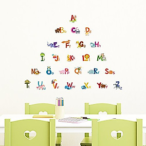 DECOWALL DS-8002 Animal Alphabet Kids Wall Stickers Wall Decals Peel and Stick Removable Wall Stickers for Kids Nursery Bedroom Living Room (Small) Decor
