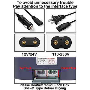 Buddew Power Cord - 12/24V/Car Charger & 110-230V Home/Office Wall Charger Compatible wtih Buddew Electric Lunch Box ABY Series, Portable Electric Heating Bento Box Power Cable