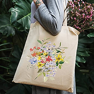 4 Pieces Reusable Tote Bags Canvas Tote Bags Canvas Reusable Shopping Bags Makeup Bags for Girls Women (Flower Style)