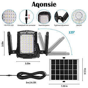 Aqonsie Solar Shed Light Outdoor Indoor, 176LED Solar Powered Motion Sensor Pendant Light Daytime Available, Solar Indoor Lights with 5 Lighting Modes & Remote for Shed Gazebo Barn Garage Home