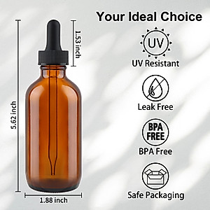 Comrzor 42 Pack 4oz Amber Glass Bottles with Glass Eye Droppers for Essential Oils, Perfumes & Lab Chemicals (Brush, Funnels, 3 Extra Droppers, 48 Pieces Labels & 30ml Measuring Cup Included)