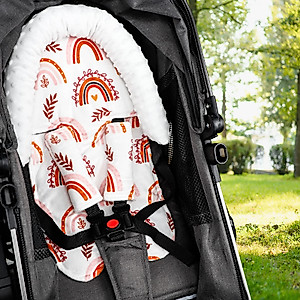 Infant Car Seat Head Support Rainbow Baby Carseat Head Support Cushion & Strap Covers for Newborns Ultra Soft Minky Dot Fabric Perfect for Baby Carseats, Strollers, Swing, and Bouncers