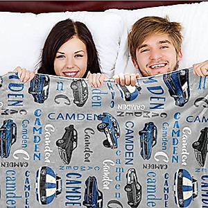 Personalized Car Blanket with Name for Boys, Custom Name Blanket for Kids, Soft Flannel Car Toddler Blanket Customized Gift for Birthday Christmas Baby Shower Newborn Gift 30" X 40"
