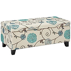 Christopher Knight Home Harrison Fabric Tufted Club Chair, White/Blue & Breanna Fabric Storage Ottoman, White and Blue Floral