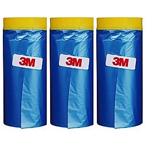 Plastic Sheeting Automotive Masking Tape - Multi Size Pack - No Residue Painters Plastic Drop Cloth for Painting - Plastic Paint Tape and Drape - Pre-Taped Masking Film (65 Feet) (3 of Set (35.4 in))
