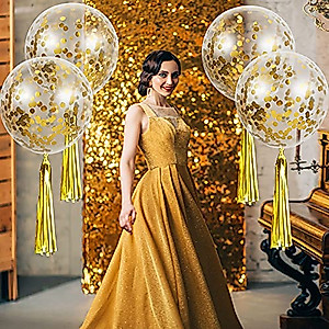 30 Pieces 24 Inch Jumbo Bubble Gold Confetti Balloons Including 10 Bobo Balloons with 10 Bags Gold Confetti and 10 Shiny Gold Tassels for Wedding Birthday Party Anniversary Christmas Decorations