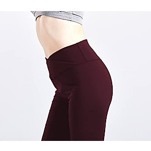 DANI CHINS Women's Casual Bootcut Yoga Pants V Crossover High Waisted Flare Workout Leggings (Burgundy, M)