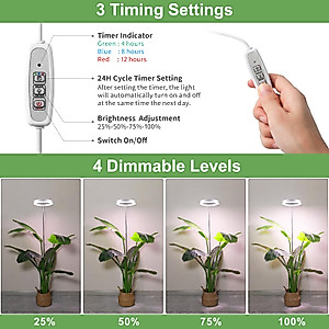 LBW Grow Lights for Indoor Plants, 144 LEDs Full Spectrum Plant Light, Large Plant Lamp with 4 Dimmable Levels, 4/8/12H Auto Timer, Height Adjustable, Halo Growing Lamp for Tall Plants, 2 Pack