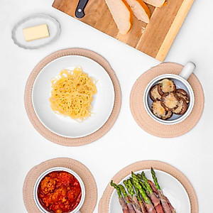 Round Cotton Trivets Set of 4 in Beige by Beets & Berry, 7 inch and 9 inch Diameter, Pot Holders, Hot Pads, Hot Mats, 100% Pure Eco Cotton, Boho, Farmhouse, Mid Century Modern, Kitchen Decor