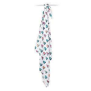 Lulujo Baby 100% Cotton Muslin Swaddle Blanket, 47 x 47-Inches, Sailboat