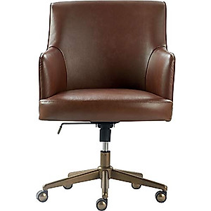 Tommy Hilfiger Belmont Home Office Chair Adjustable Height and 360 Swivel for Computer Desk, Stainless Steel Base with Smooth Rolling Casters, Bonded Leather Upholstery, Cognac Brown