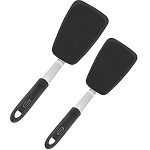 TACGEA Silicone Spatula Turner 2 Pack for Nonstick Cookware 600°F Heat Resistant, Kitchen Cooking Utensils for baking, flipping eggs, Burgers, Pancake