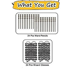 Party Supplies -24pcs Wand Pencil, 24pcs Black Glasses with Round Frame No Lenses for School Party, Birthday , Cosplay Party Decor, Halloween (48pcs all)