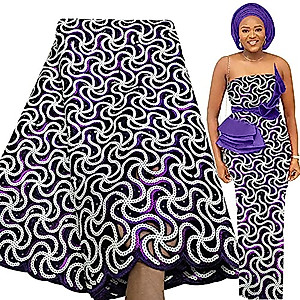 Bestway Lace Sequin African Lace Fabric 5 Yards Handcut Lace Luxury Nigerian Wedding Party Asoebi Fabrics Material (Purple)