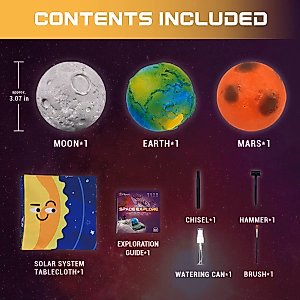 Gemstone Dig Kit, PIBEX 3-IN-1 Solar System Excavating Set, Dig up 15 Genuine Rocks & Minerals, Planets Explore Experiment STEM Project Toy Gift for Boy & Girl, Stone Mining Science Kit for Kid 6-8-12