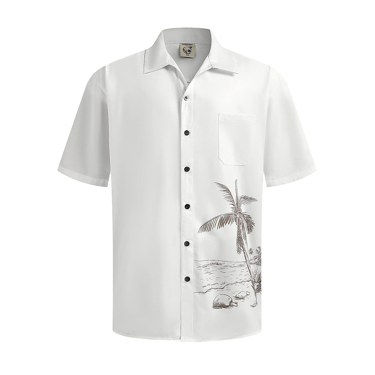 Hardaddy Men's Hawaiian Shirt Short Sleeves Coconut Printed Button Down Summer Beach Casual Shirts White XXL