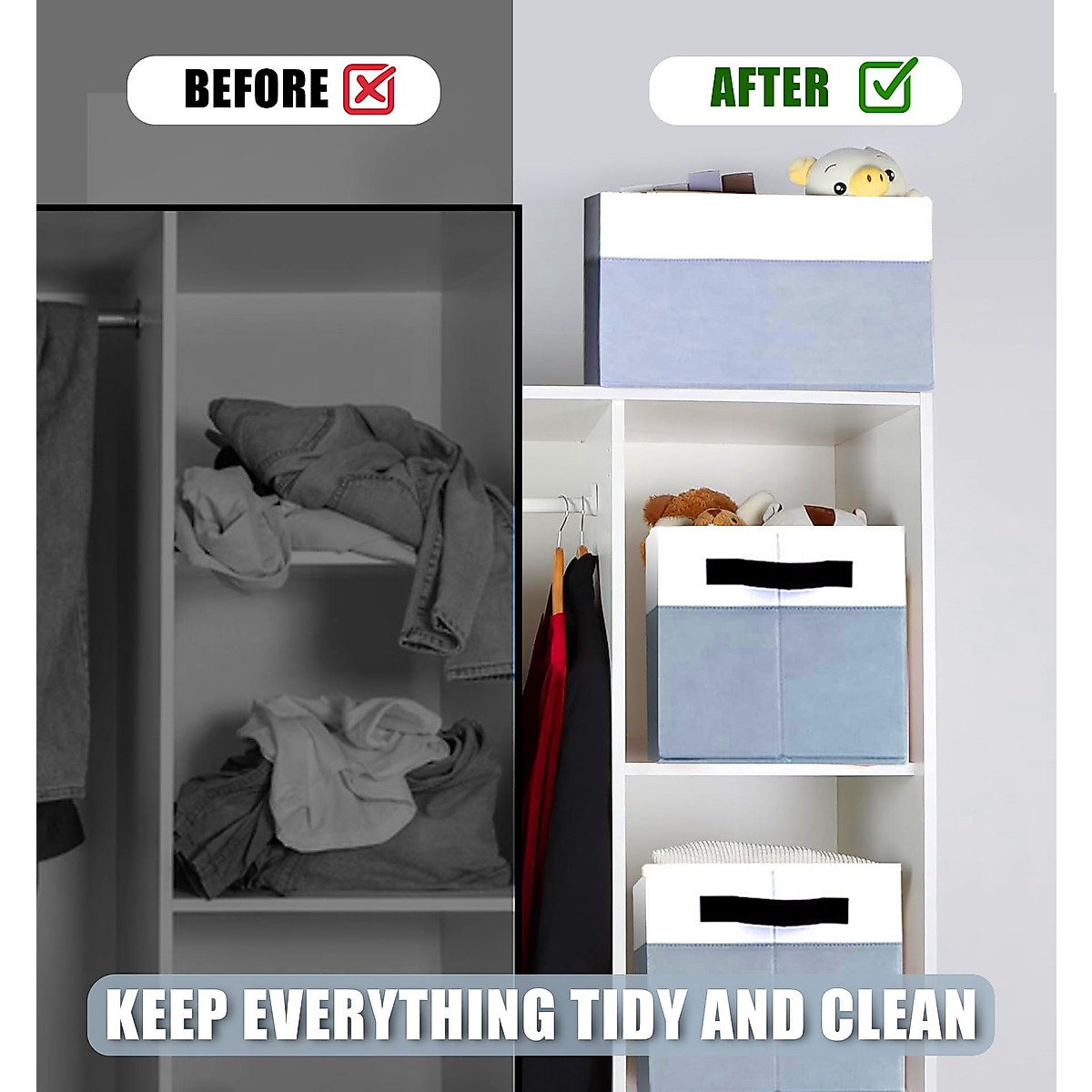 Large Storage Baskets and Drawer Organizer Set - 2 Fabric Shelf Baskets 14"x10"x9.5" & 6 Foldable Closet Divider Bins, Dark Grey - Collapsible Bins for Clothes, Toys, Nursery, Underwear