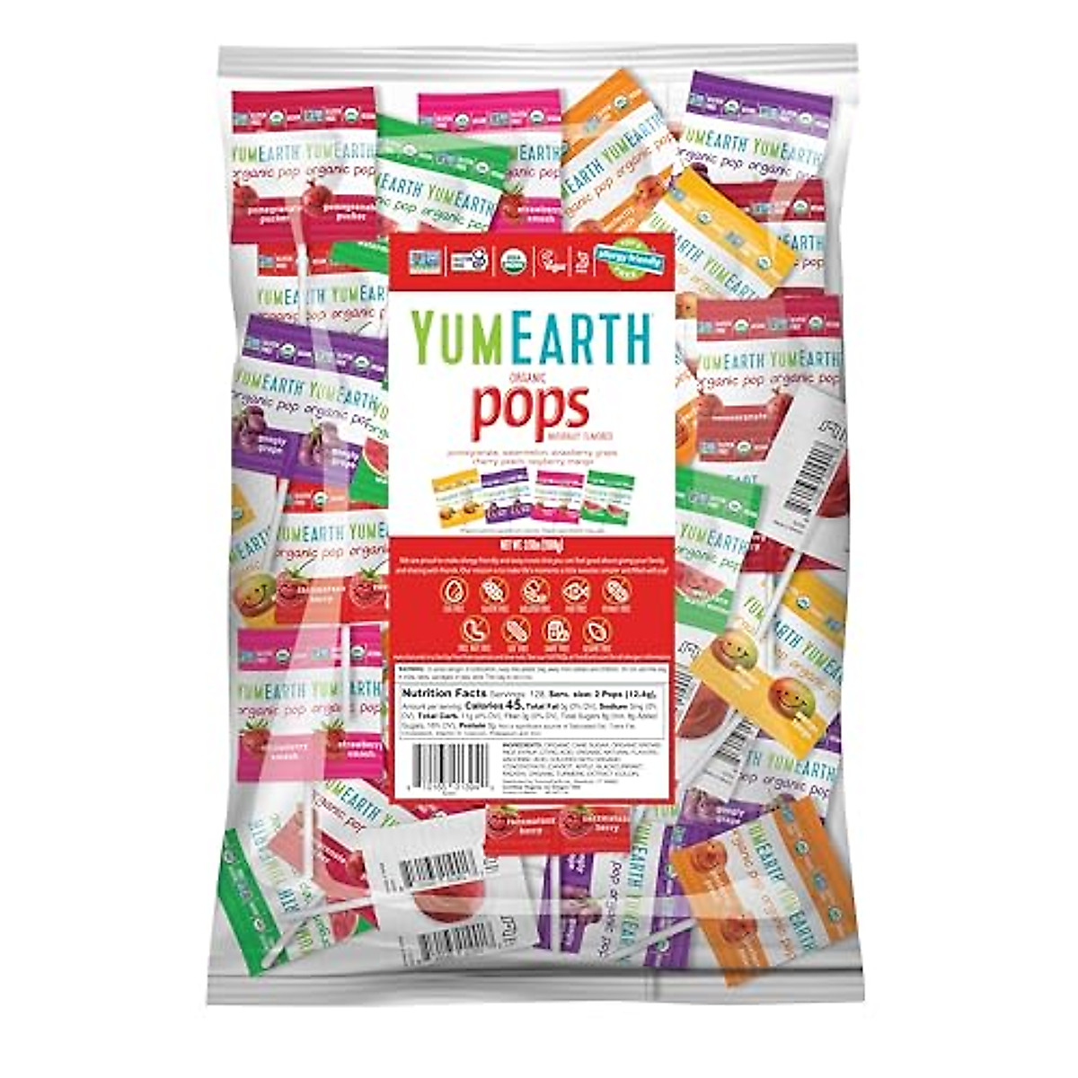YumEarth Organic Pops Variety Pack, 250 Fruit Flavored Favorites Lollipops, Allergy Friendly, Gluten Free, Non-GMO, Vegan, No Artificial Flavors or Dyes
