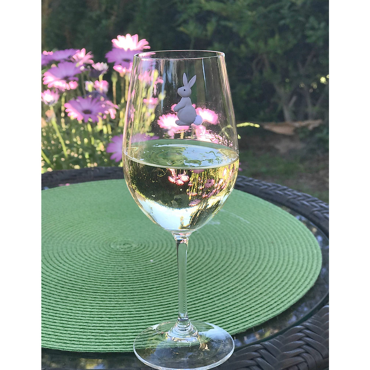 Simply Charmed Magnetic Wine Glass Charms - Cute Bunnies and Flower Drink Markers Set of 6