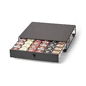 Nifty Rolling Coffee Pod Drawer – Black Finish, Compatible with K-Cups, 36 Pod Pack Holder, Compact Under Coffee Pot Storage Drawer, Slim Home Kitchen Counter Organizer