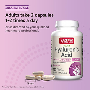 Jarrow Formulas Hyaluronic Acid 120 mg - 120 Veggie Caps - 60 Servings - Bioavailable & Naturally Derived - Supports Skin Health -Hyaluronic Acid - Dietary Supplement - Vegan - Non-GMO
