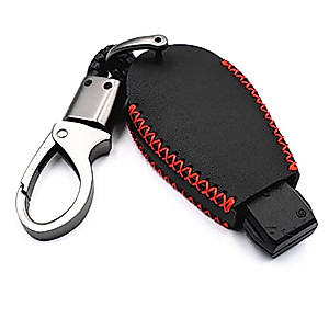 MJKEYAuto Black Leather 5 Buttons Smart Remote Key Fob Cover Chain Case for Chrysler 300 Dodge Challenger Charger Durango Magnum Jeep Grand Cherokee M3N5WY783X IYZ-C01C