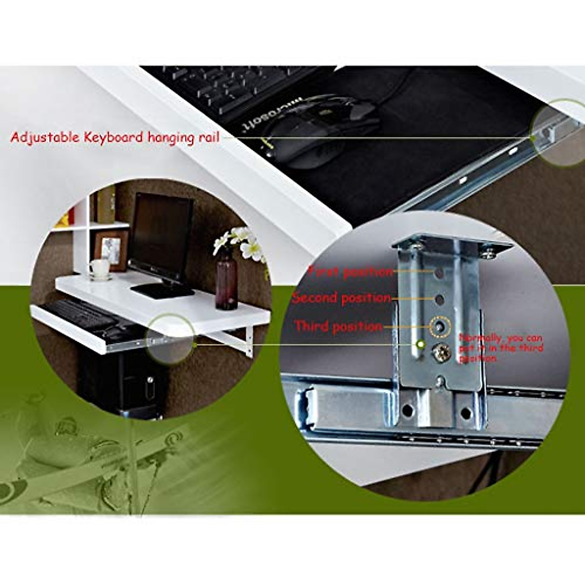 WZHONG Wall Floating Computer Desk Table Study Writing Desk Portable Laptop Desk with Main Frame and Adjustable Keyboard Tray (Size : 80cm)