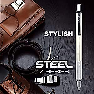 Zebra F-701 Metal Pen, Ballpoint Fine Point Stainless Steel Pen, Knurled Grip, 0.8mm Black Ink, Zebra F701 Retractable Silver Metal Pen with 2 Black Ink Refills in Pack For Women & Men 21213ELG