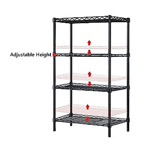 Txxplv 4 Tier Storage Shelves Wire Shelving Unit, Adjustable Metal Storage Rack for Kitchen Bathroom with Leveling Feet (Black)