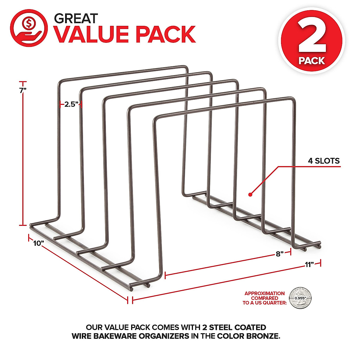 Stock Your Home Bronze (2 Pack) Steel Baking Pan Organizer Rack for Cabinet or Counter, Holder for Kitchen Cutting Boards, Pot Lids, or Cookie Sheets - Rust Proof Wire, Drying Storage