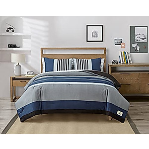 Nautica Comforter Set Cotton Reversible Bedding with Matching Shams, Home Decor for All Seasons, 3 pcs, Queen, Rendon Charcoal/Navy/White