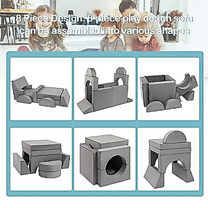 LEZASTAR Modular Kids Play Couch, Play Couch Sofa for Kids,Kids Modular Couch for Bedroom Playroom, Kids Couch Building Fort for Boys and Girls, Grey