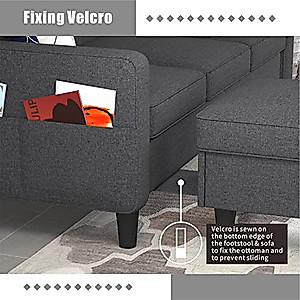Sectional Sofa Couch Convertible L-Shaped Couches with Storage Ottoman Dark Grey 3 Seater Modern Linen Fabric Futon Sleeper Furniture Set for Living Room Apartment Loft Small Spaces