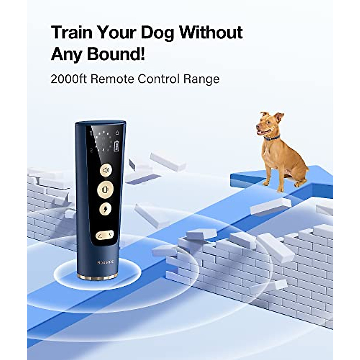 Bousnic Dog Training Collar - Shock Collar for Large Medium Dogs (15-140Lbs) with 2000ft Remote Waterproof Rechargeable E-Collar with Beep Vibration Safe Shock Modes, No Prongs No Shock for Optional