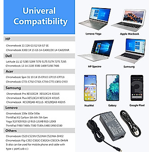 45W USB-C Laptop Charger for Dell XPS 13 9360 9365 9370 9333 9380 Chromebook 11 13 14 3100 3400 3380 5190 7486 P28T P29T P86F Latitude 5290 5285 3390 7390 2-in-1 LA45NM150 LA45NM121