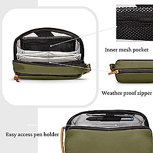 Tech Bag Organizer - Small Electronics Organizer Pouch for Travel - Premium Travel Case with Leather Accents - Mesh Pocket for Cables, Cords and Chargers - TRIPPED Travel Gear (Green)