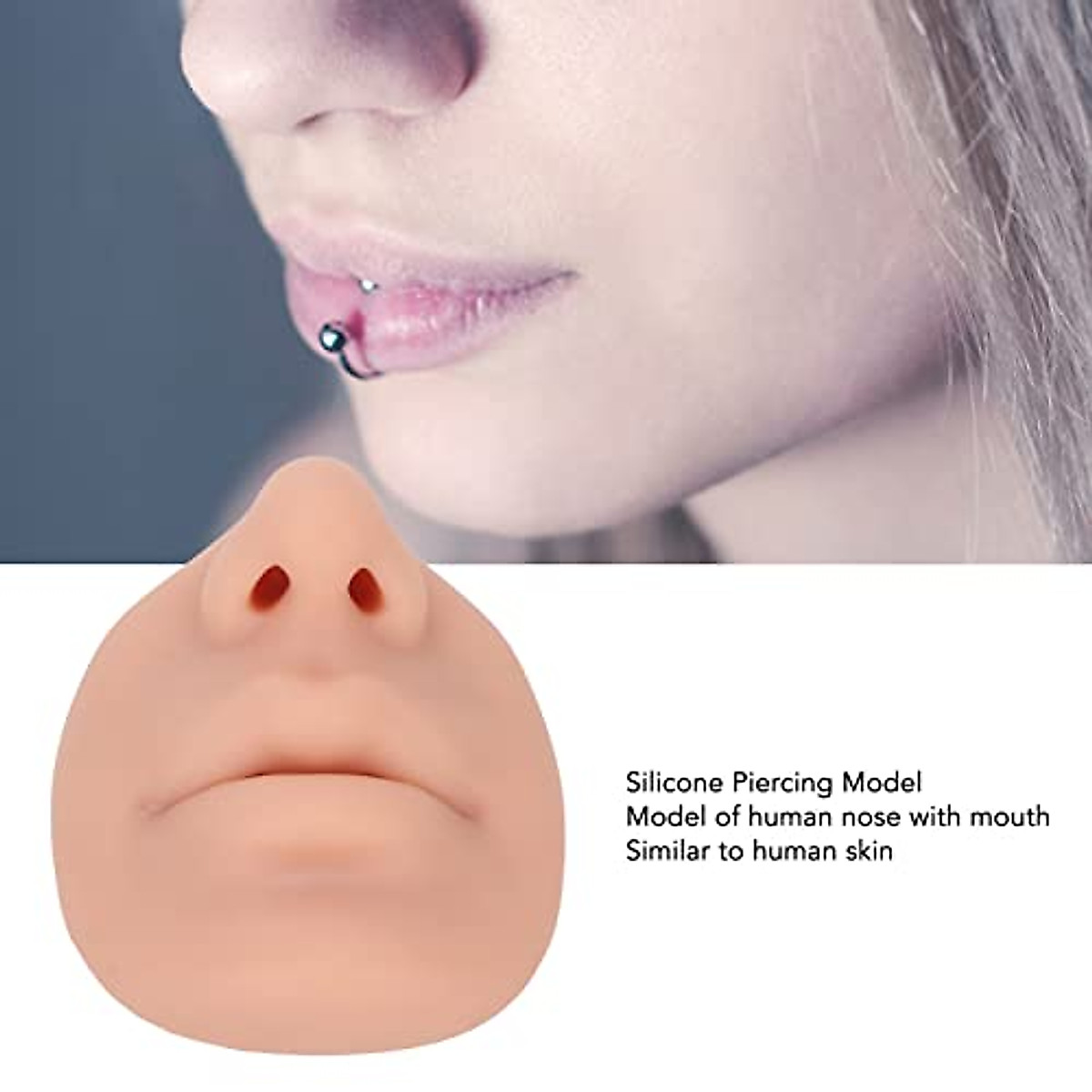 Silicone Nose Mode, Silicone Piercing Model, Nose Model for Piercing, with Mouth Flexible Soft Imitation Nose Model, Reusable Nose Displays, for Practice Training (Medium Skin Color)