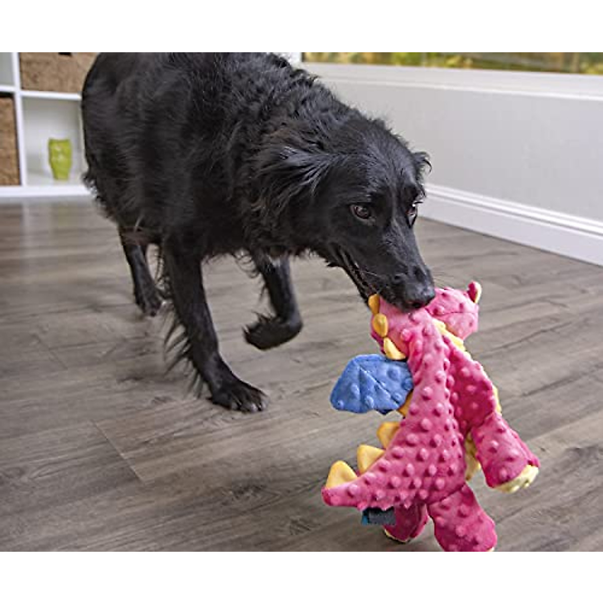 goDog Bubble Plush Dragons Squeaky Dog Toy, Chew Guard Technology - Coral, Large