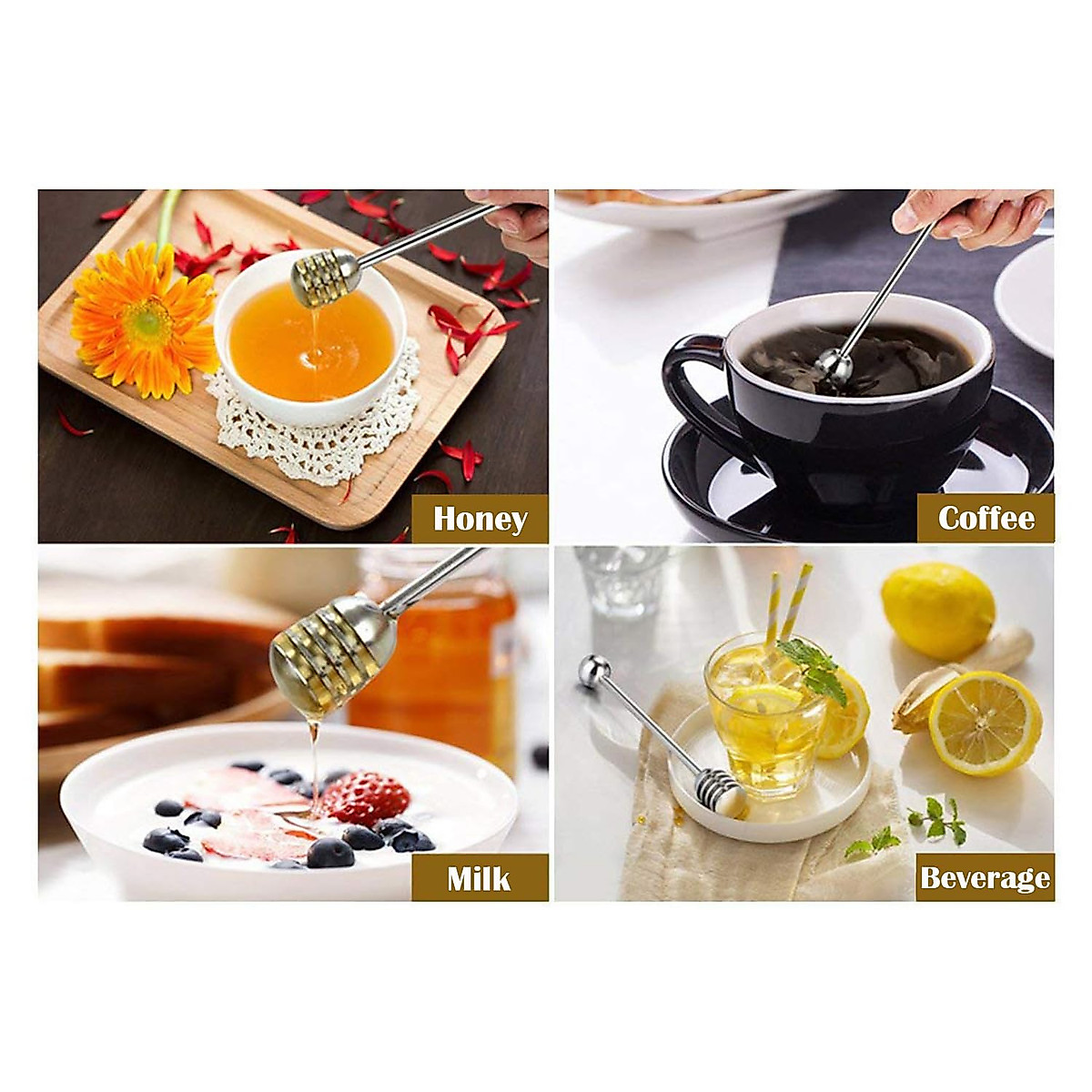 Alunsito Stainless Steel Honey Dipper Stick, 6.3 Inch Honey Wand Server, Removable Honeycomb Stick for Honey Pot Dispense Honey, Wedding Party Favors, 2 Pieces, Gold