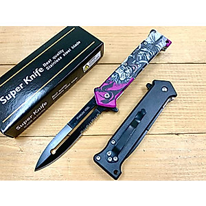 Super Knife 8'' Joker Pocket Knife Spring Assisted Folding Pocket Knife, EDC Tools, Pocket Clip, Camping Accessories, Multicolor