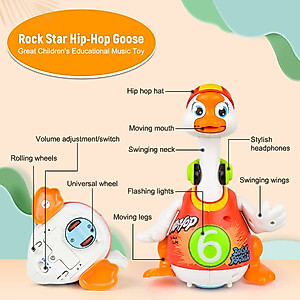 Woby Baby Musical Toy Dancing Singing Talking Walking Hip Hop Swing Goose Cool Educational Toy Gift for 1 2 3 Year Toddlers Kids Boys Girls