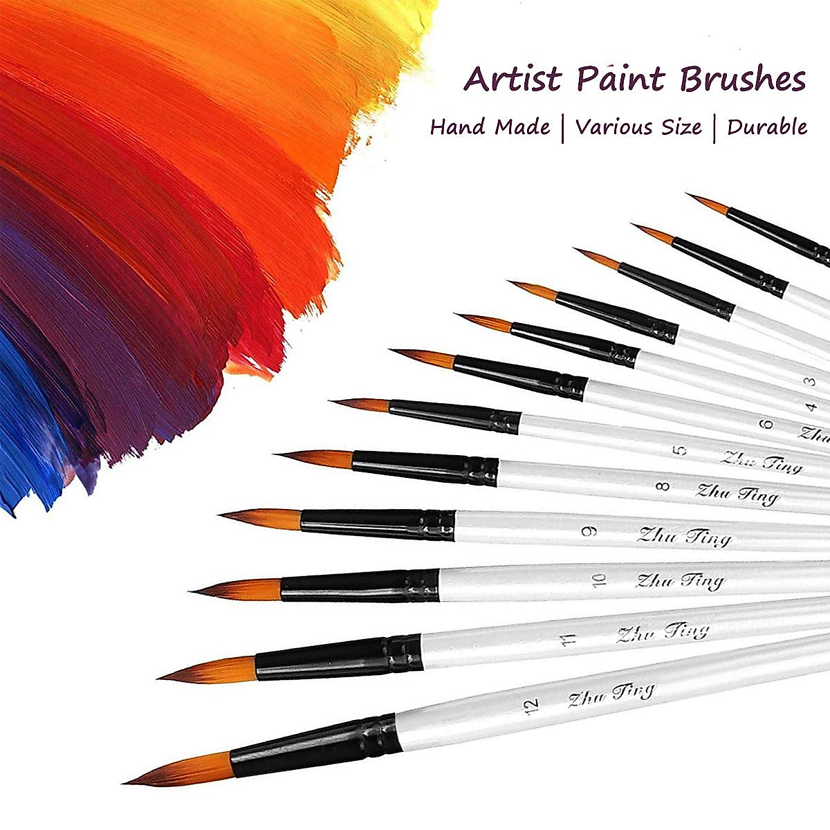 Acrylic Paint Brushes Set, 12pcs Professional Round-Pointed Tip Artist Paintbrushes for Acrylic Watercolor Oil Painting, Face Body Nail Art, Crafts, Canvas, Rock, Shoes, Miniature Model & Fine Detail